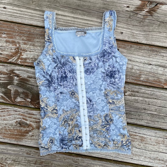 rave | Tops | Vintage 9sy2k Rave Mesh Hook And Eye Corset Style Paisley ...